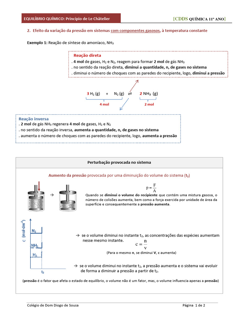 Principio de Le Chatelier (Efeito Da Pressão) | PDF | Equilíbrio químico | Gases