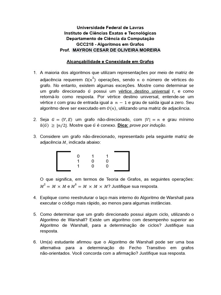 Alcançabilidade e Conexidade em Grafos | PDF
