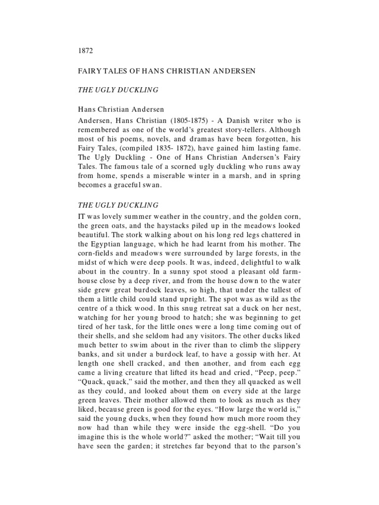 The Ugly Duckling Autor Hans Christian Andersen | PDF | The Ugly ...