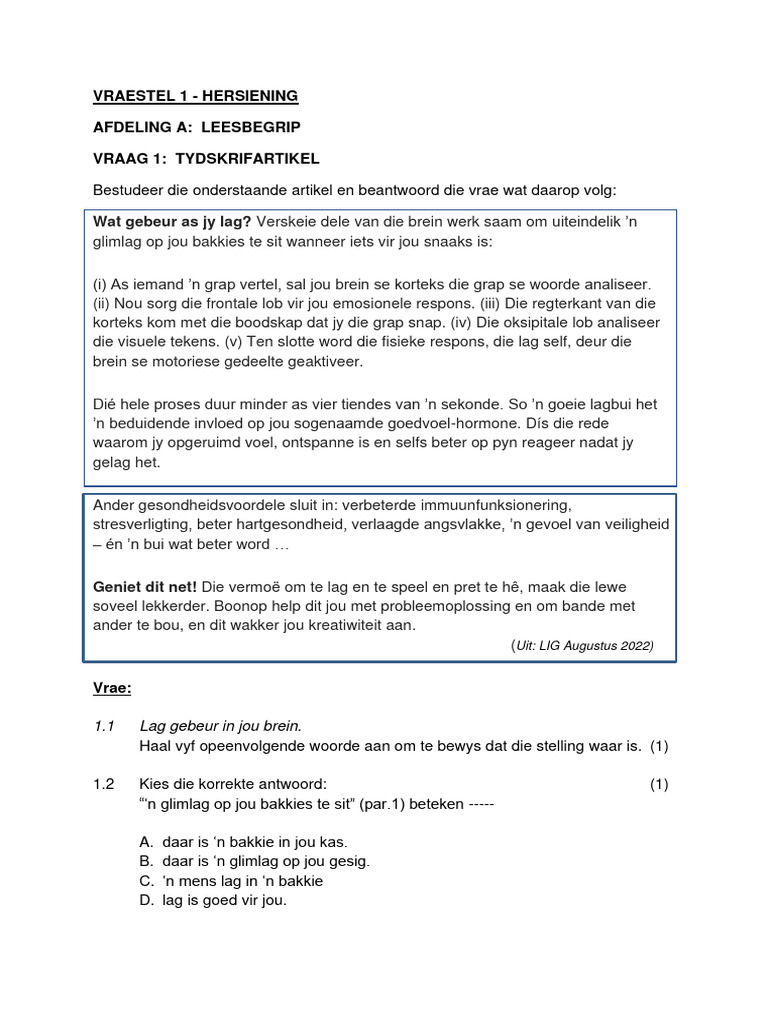 Vraestel 1 Hersiening | PDF