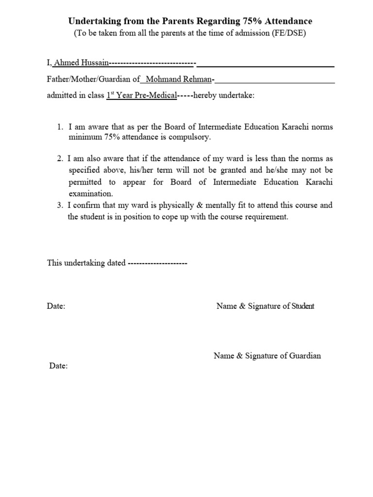 Undertaking-Form For Attendance | PDF