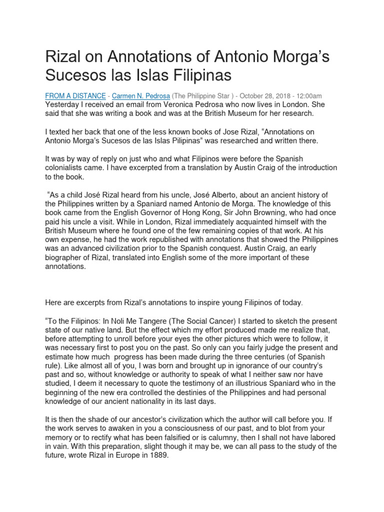 Rizals Annotation of Antonio de Morgas Sucesos de Las Islas Filipinas ...
