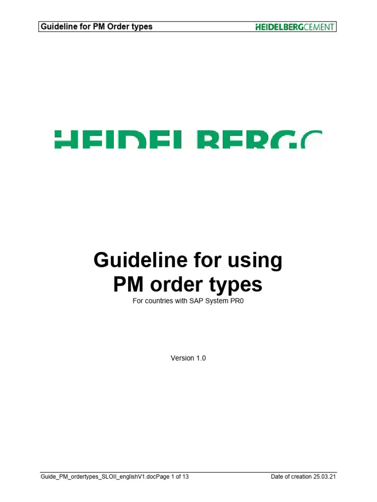 PM Order Types in SAP Guidelines | PDF | Mechanical Engineering