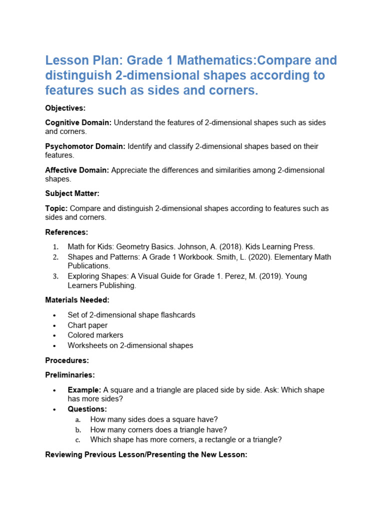 Compare and Distinguish 2-Dimensional Shapes According To Features Such ...