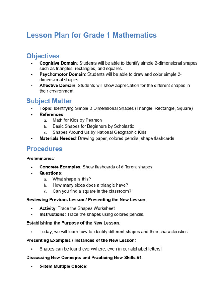 Identifying Simple 2-Dimensional Shapes (Triangle, Rectangle, Square) | PDF