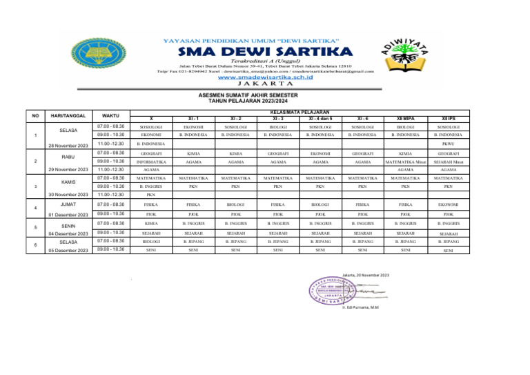 JADWAL PAS SEMESTER GANJIL 2023-2024 Revisi | PDF | Sains & Matematika