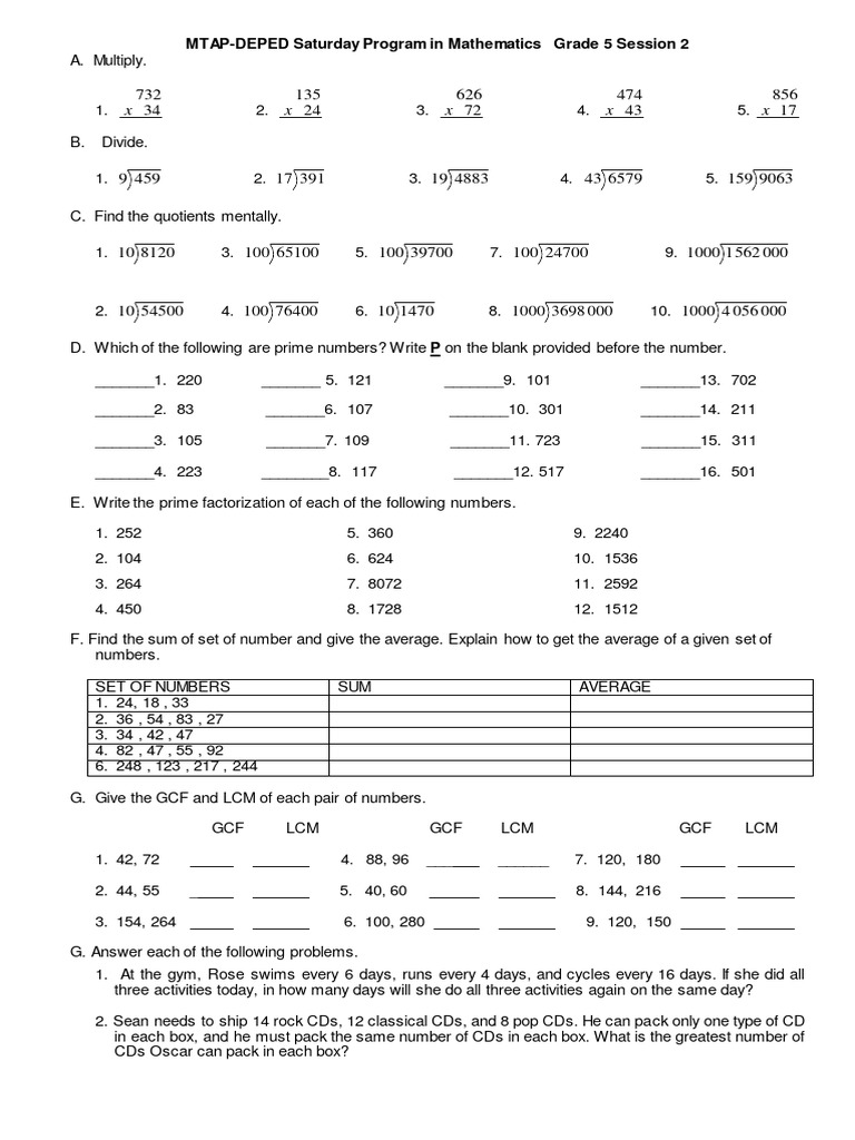 MTAP G5S2 STUDENT COPY Ed. | PDF | Prime Number | Elementary Mathematics