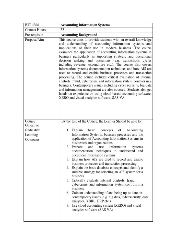 Course Outline Accounting Information Systems | PDF | Analytics ...