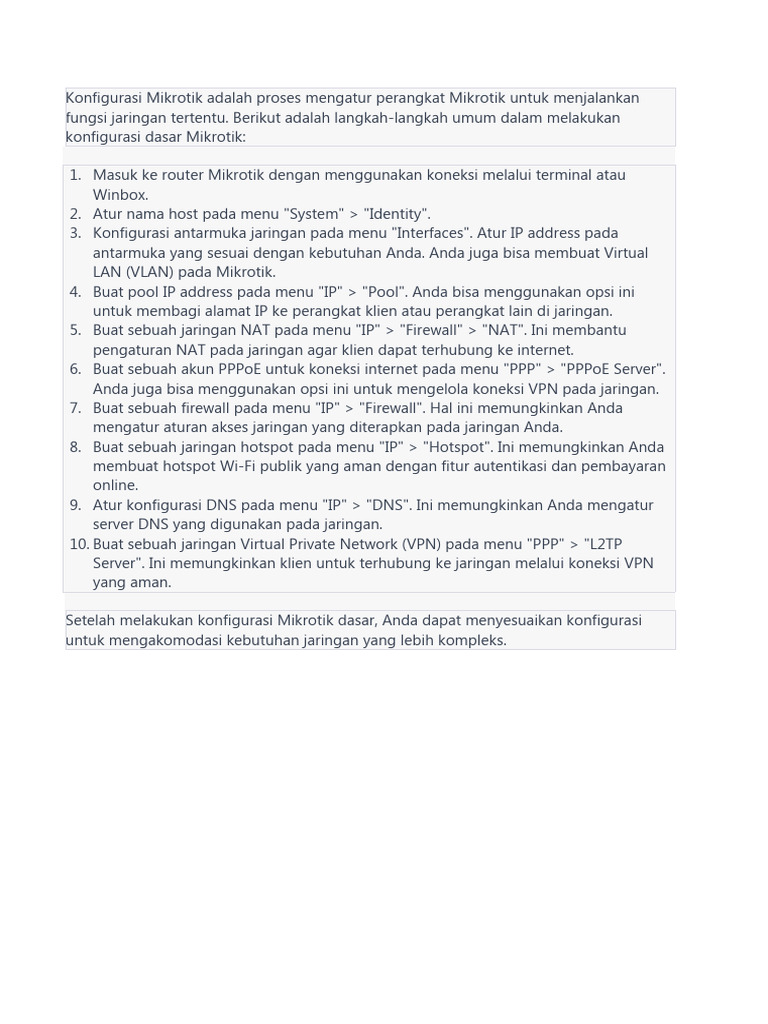 Konfigurasi Mikrotik Adalah Proses Mengatur Perangkat Mikrotik Untuk ...