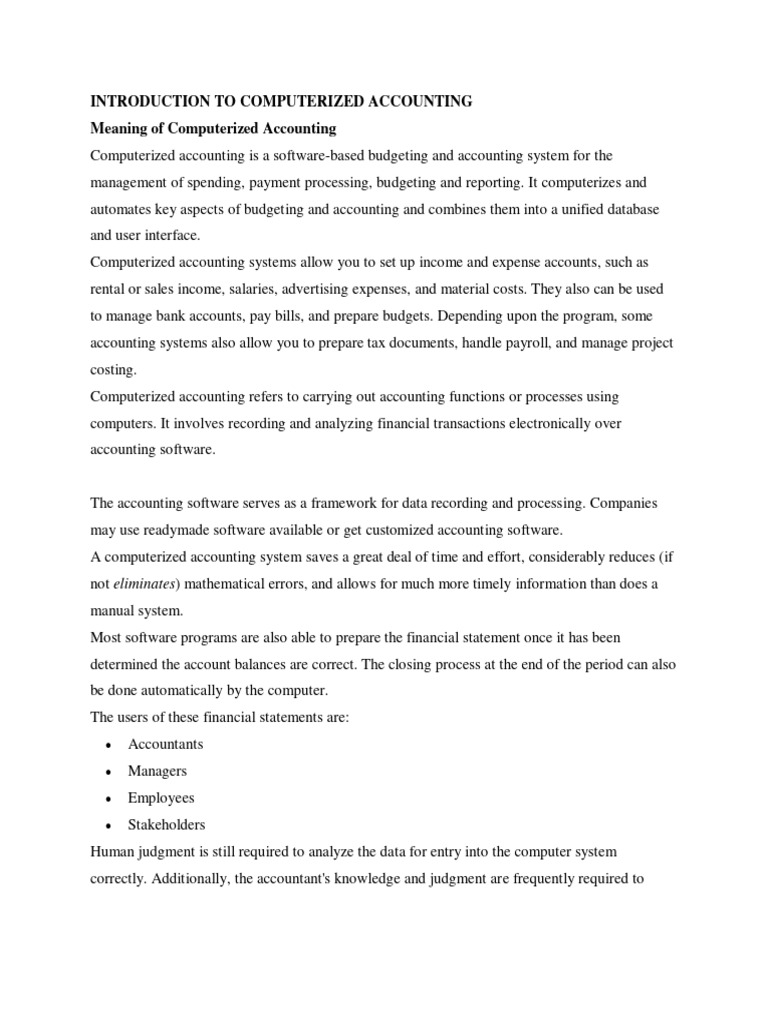 1 Introduction To Computerized Accounting | PDF | Debits And Credits | Bookkeeping