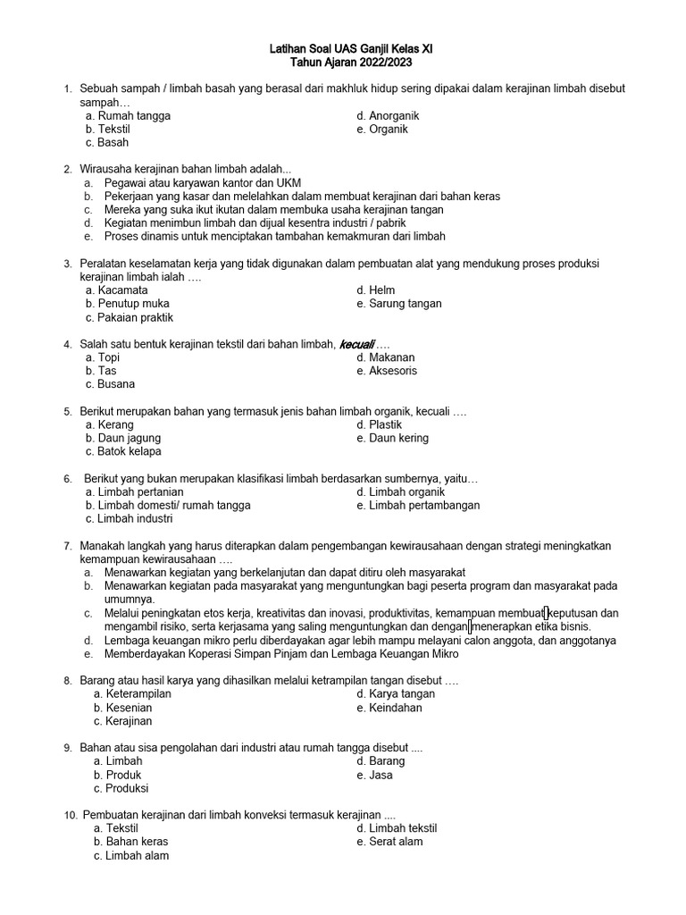 Latihan Soal PAS PKWU | PDF