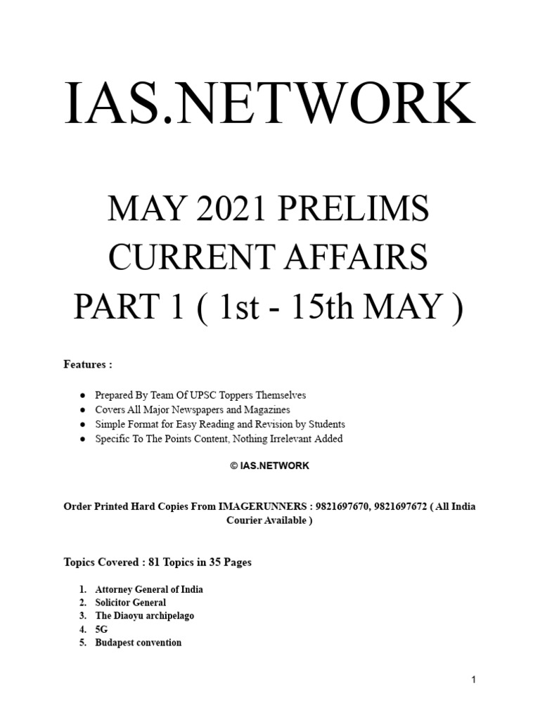 IAS NETWORK MAY 2021 PRELIMS CA PART 1 (1st - 15th MAY) | PDF | West ...