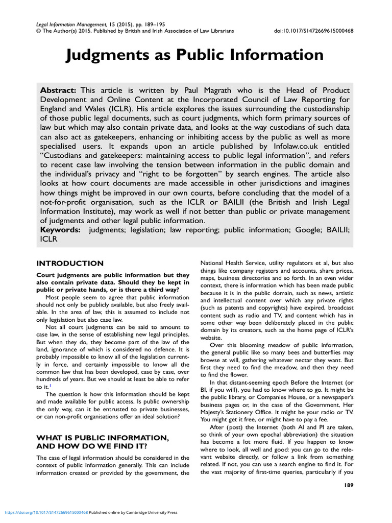 Judgments As Public Information | PDF | Privacy | Judgment (Law)