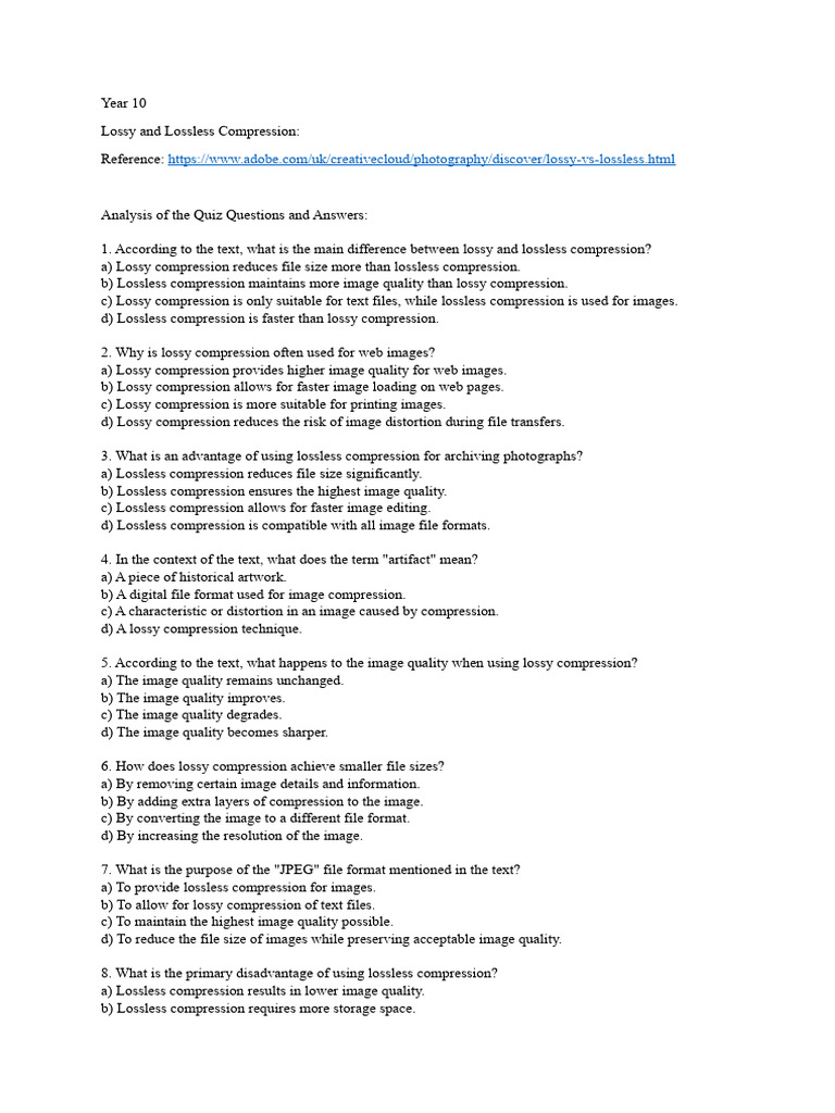 Worksheet-Lossy and Lossless Compression | Download Free PDF | Data ... Worksheet-Lossy and Lossless Compression | Download Free PDF | Data ...