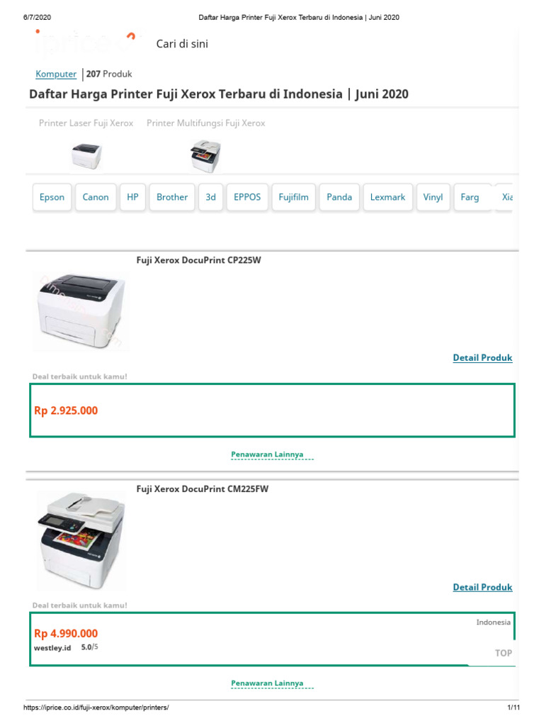 Daftar Harga Printer Fuji Xerox Terbaru Di Indonesia - Juni 2020 | PDF