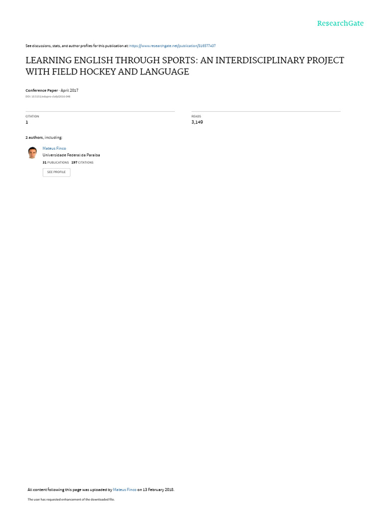 Learning English Through Sports An Interdisciplina | PDF