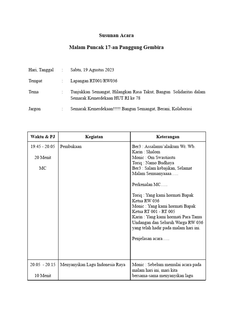 Rundown & Teks MC Panggung Gembira-2 | PDF