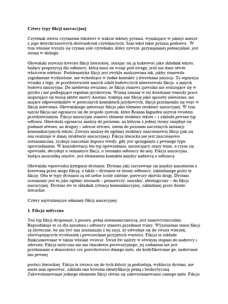 Cztery Typy Fikcji Narracyjnej | PDF