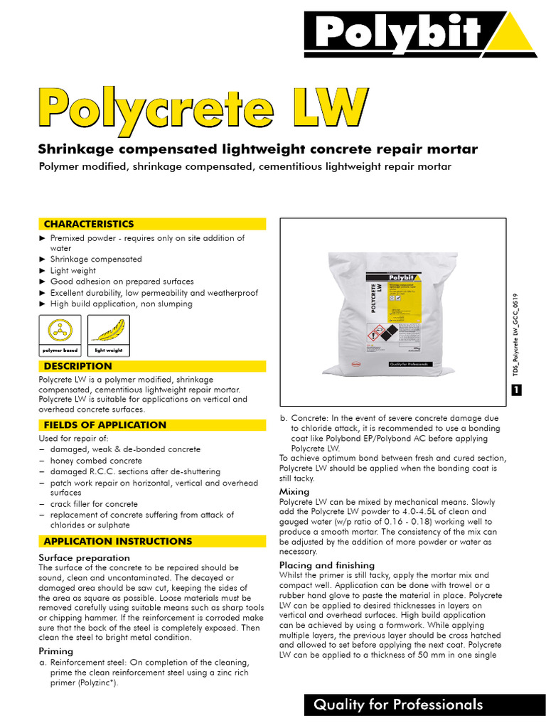Polybit Polycrete LW (Major Crack Repair) | PDF | Concrete | Strength ...