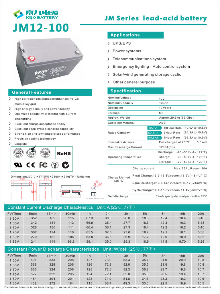 jm12 100 29 5 KG Agm Deep Cycle Battery | PDF | Metrology | Sustainable ...