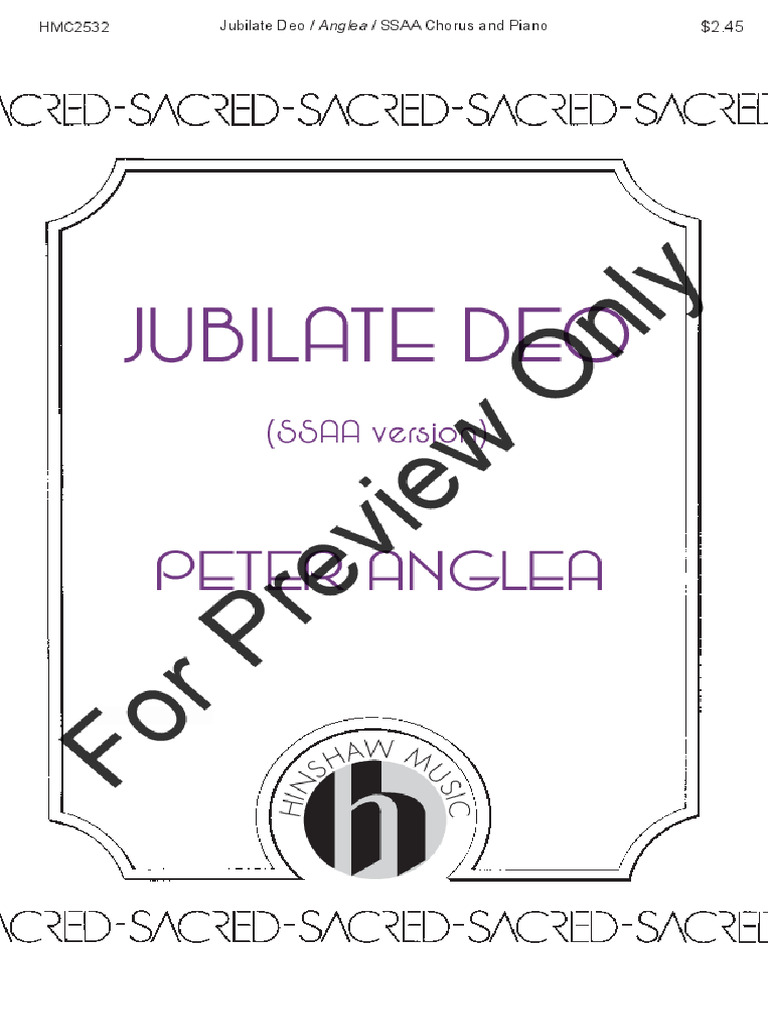JUBILATE DEO - Peter ANGLEA - SSAA | PDF