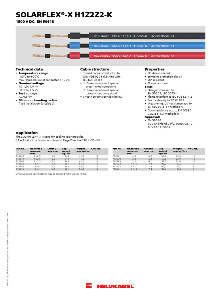Datasheet SOLARFLEX X H1Z2Z2 K | PDF | Materials | Materials Science