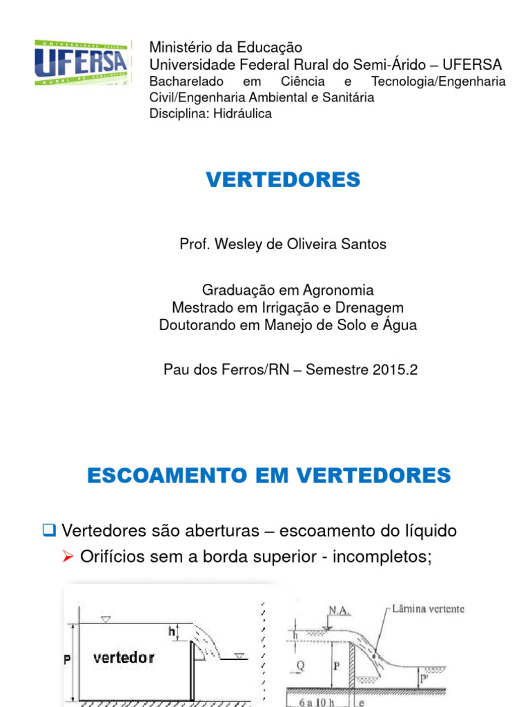 Escoamento em Vertedores: Conceitos e Cálculos | PDF | Vertedouro