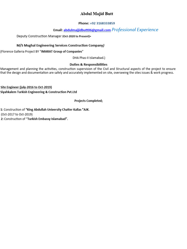 Majid Butt's CV (2) - 1 | PDF | Computing