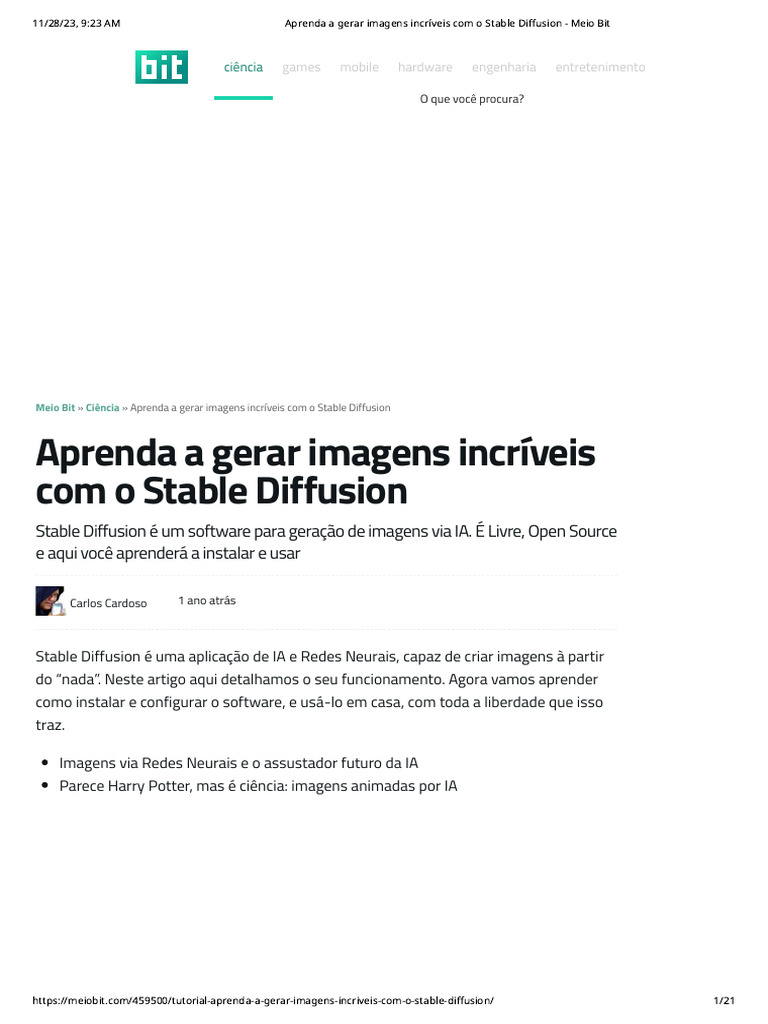 Aprenda A Gerar Imagens Incríveis Com o Stable Diffusion | PDF | Inteligência artificial ...