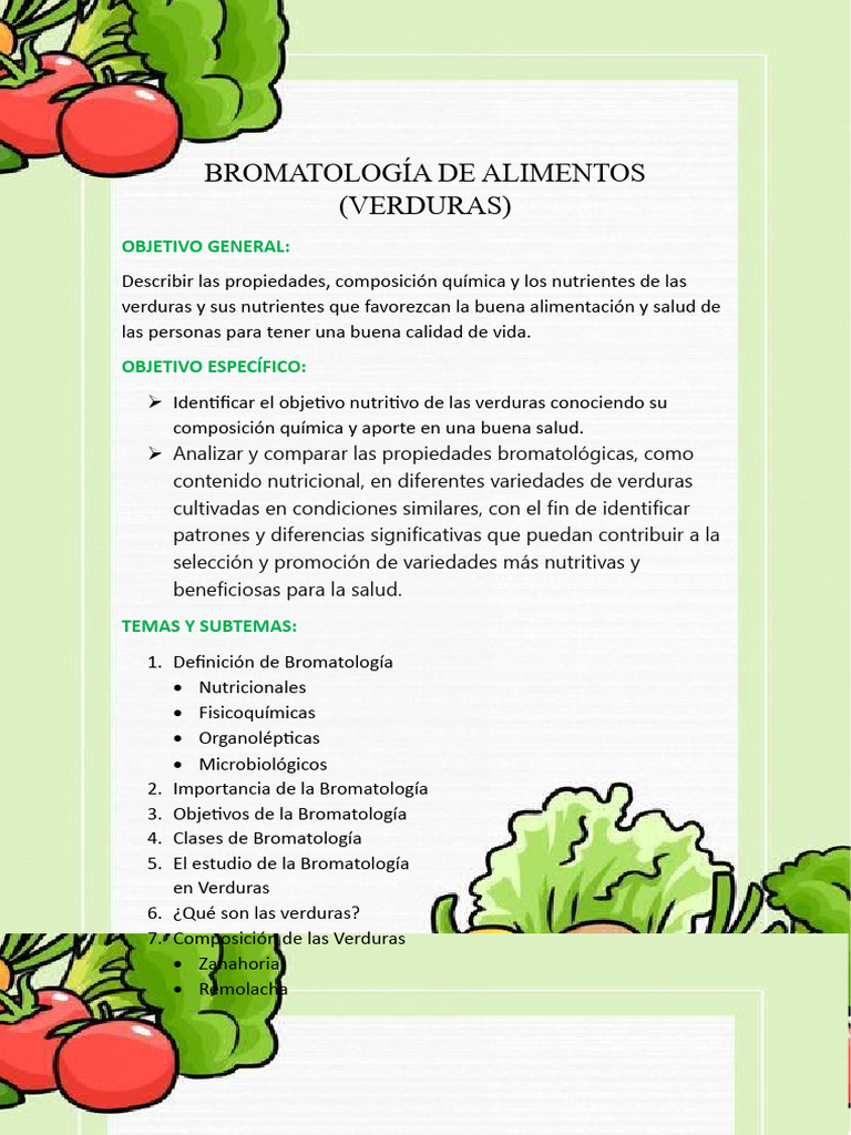 Bromatología | PDF | Vegetales | Ciencia de los Alimentos
