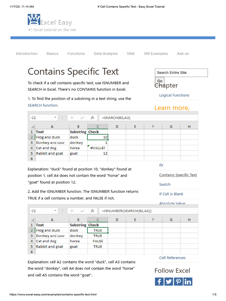 If Cell Contains Specific Text - Easy Excel Tutorial | PDF | Microsoft Excel | Computing