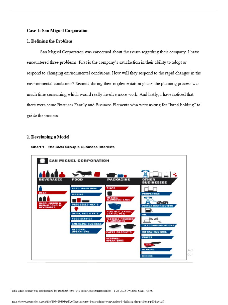 Case 1 San Miguel Corporation 1 Defining The Problem PDF Free PDF | PDF | San Miguel Corporation ...