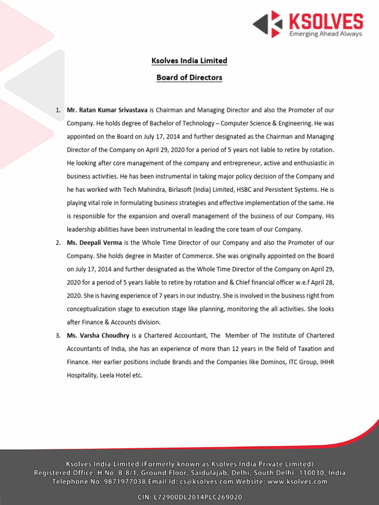 Ksolves Board & Committees Overview | PDF | Business | Economies