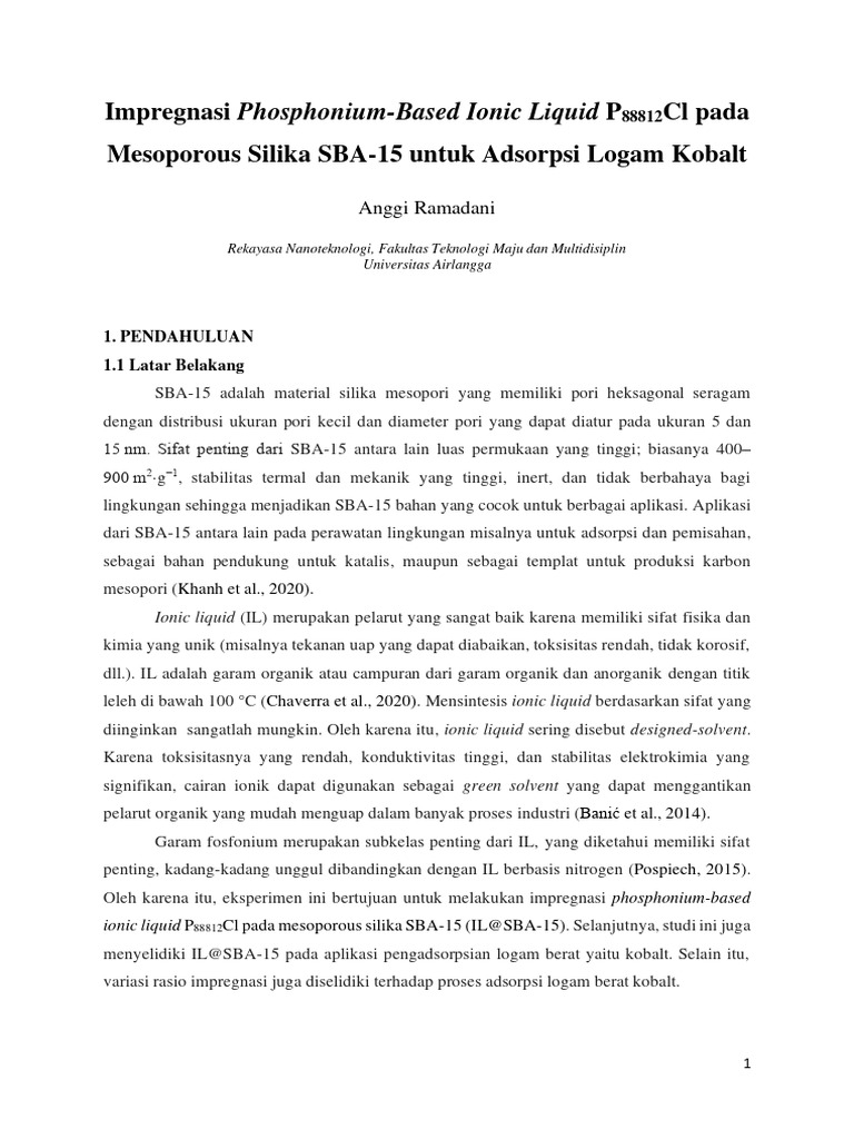 Phosphonium-Based Ionic Liquid P88812Cl Impregnation on Mesoporous Silica SBA-15 for Cobalt ...