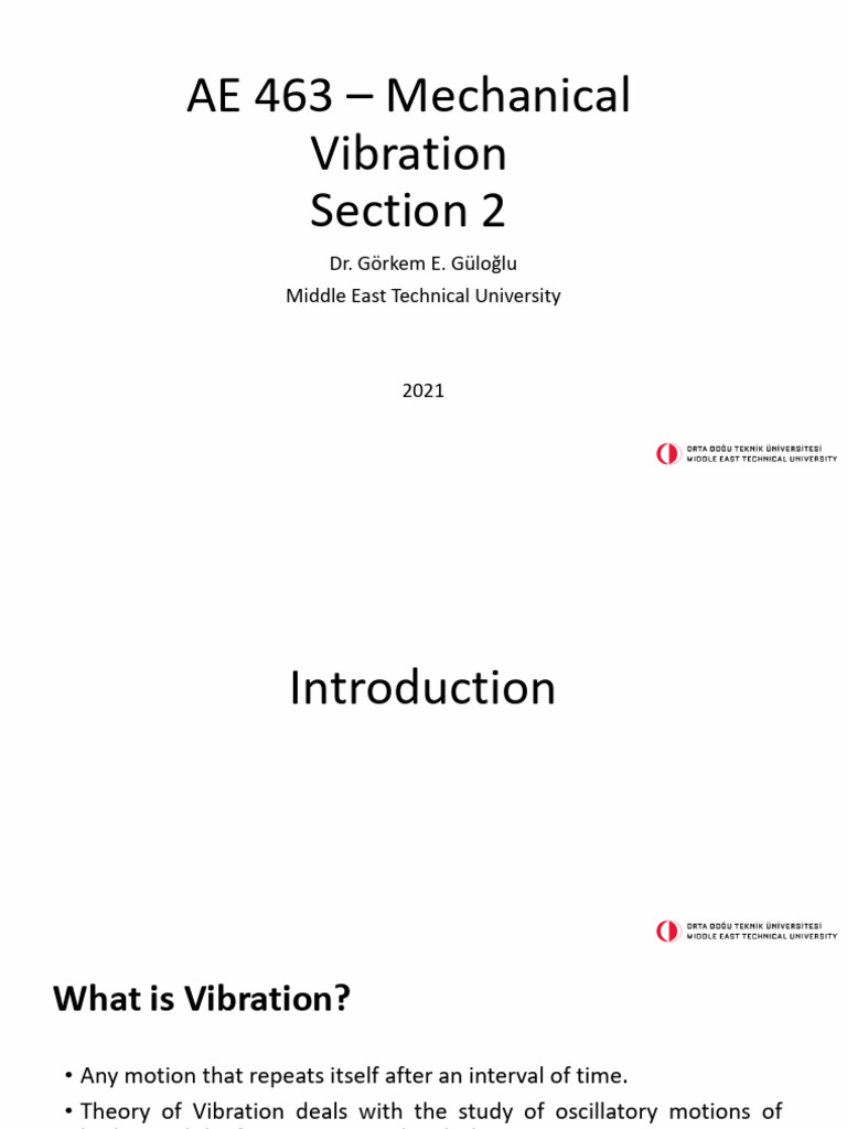 Week 1 - Introduction - Mechanical Vibrations | PDF | Oscillation | Damping