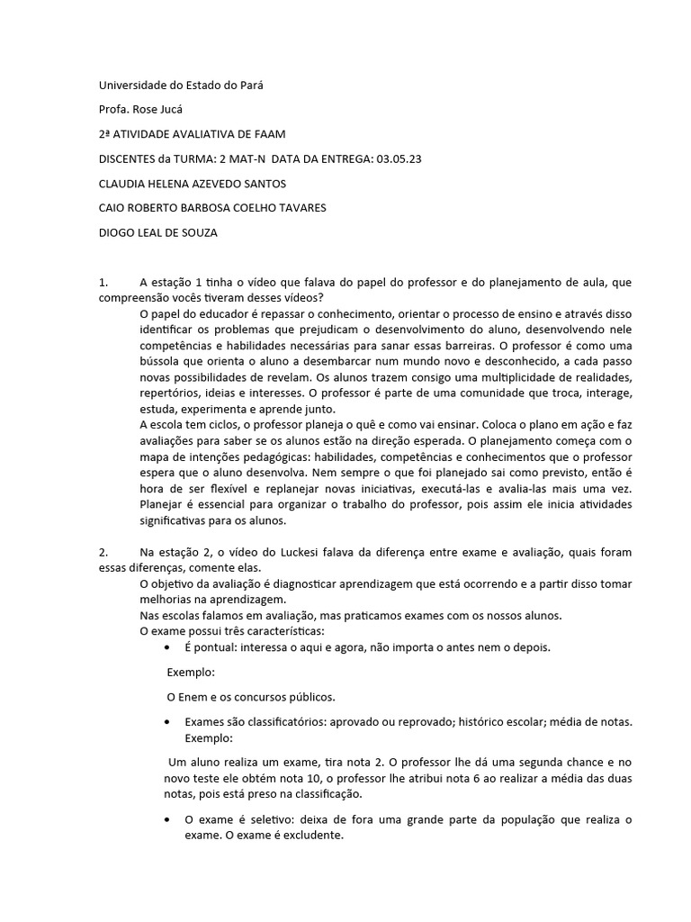 2 - 19-04 Ativdade de Faam | PDF | Aprendizado | Pedagogia
