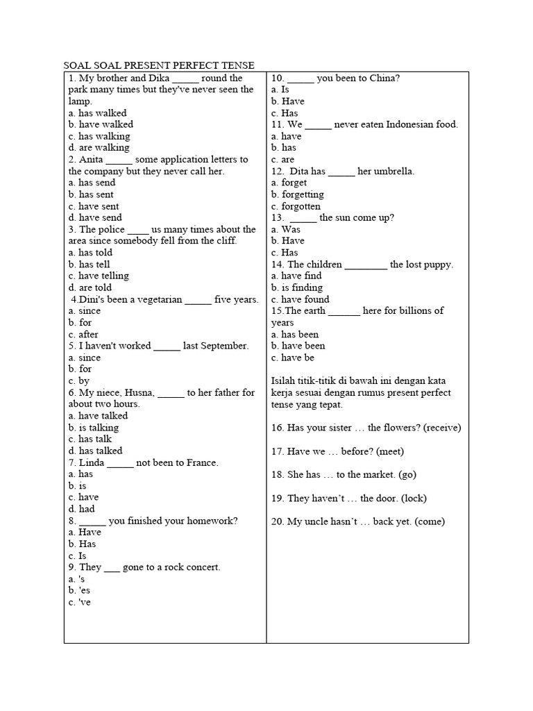 Soal Soal Present Perfect Tense | PDF | Linguistics | Language Mechanics
