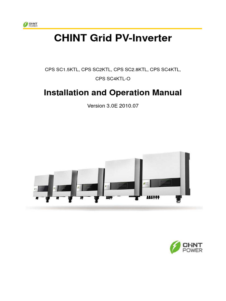 Chint Inverter 1.5-4kW Inst e Operation Manual 3 - 0 - 071910 | PDF | Photovoltaics | Power Inverter