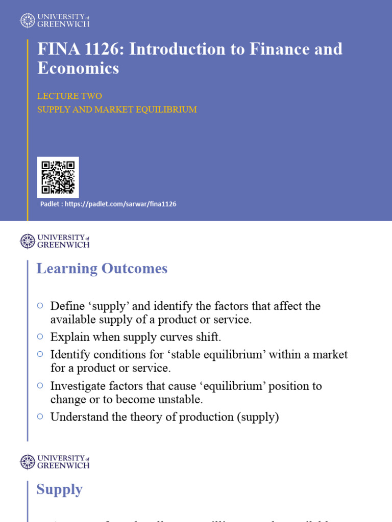 Lecture 2-Supply and Equilibrium | PDF | Supply (Economics) | Profit (Economics)