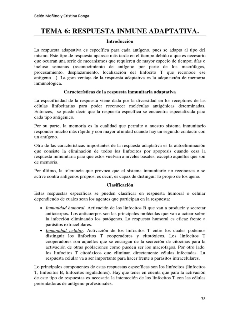 Tema 6 - Respuesta Inmune Adaptativa | PDF | Anticuerpo | Sistema inmune