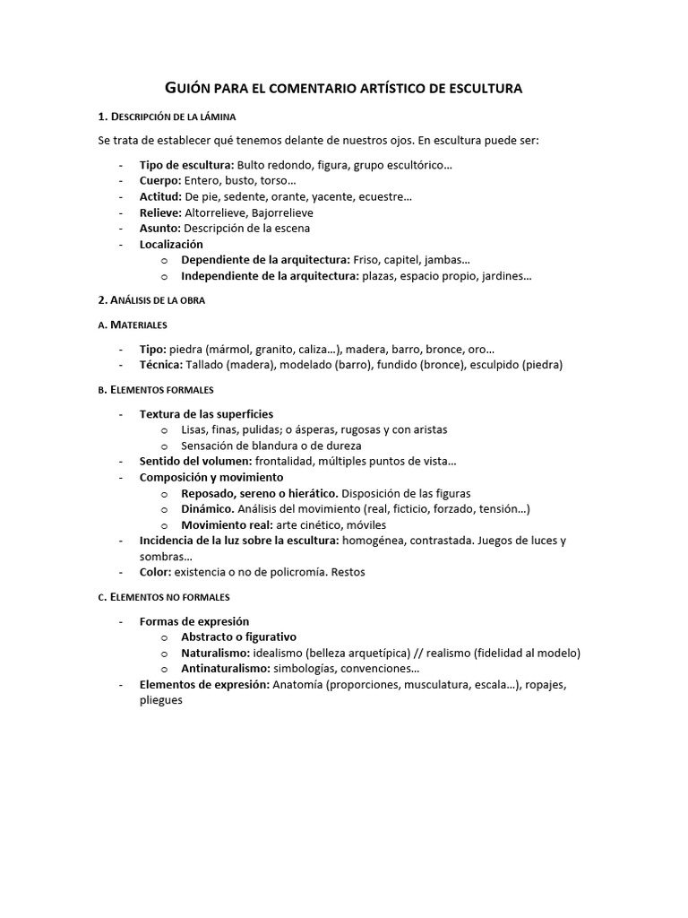 Guión para El Comentario Artístico de Escultura | PDF | Escultura
