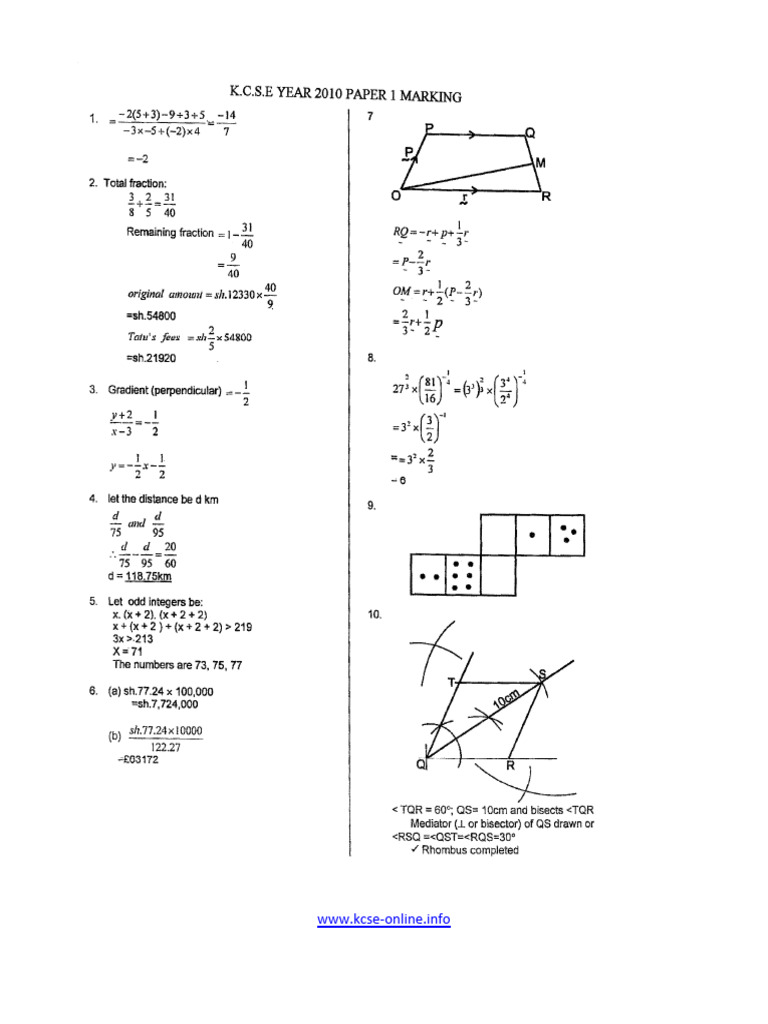 2010 Maths P1 Answers | PDF