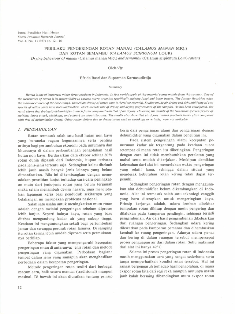 ID Perilaku Pengeringan Rotan Manau Calamus | PDF