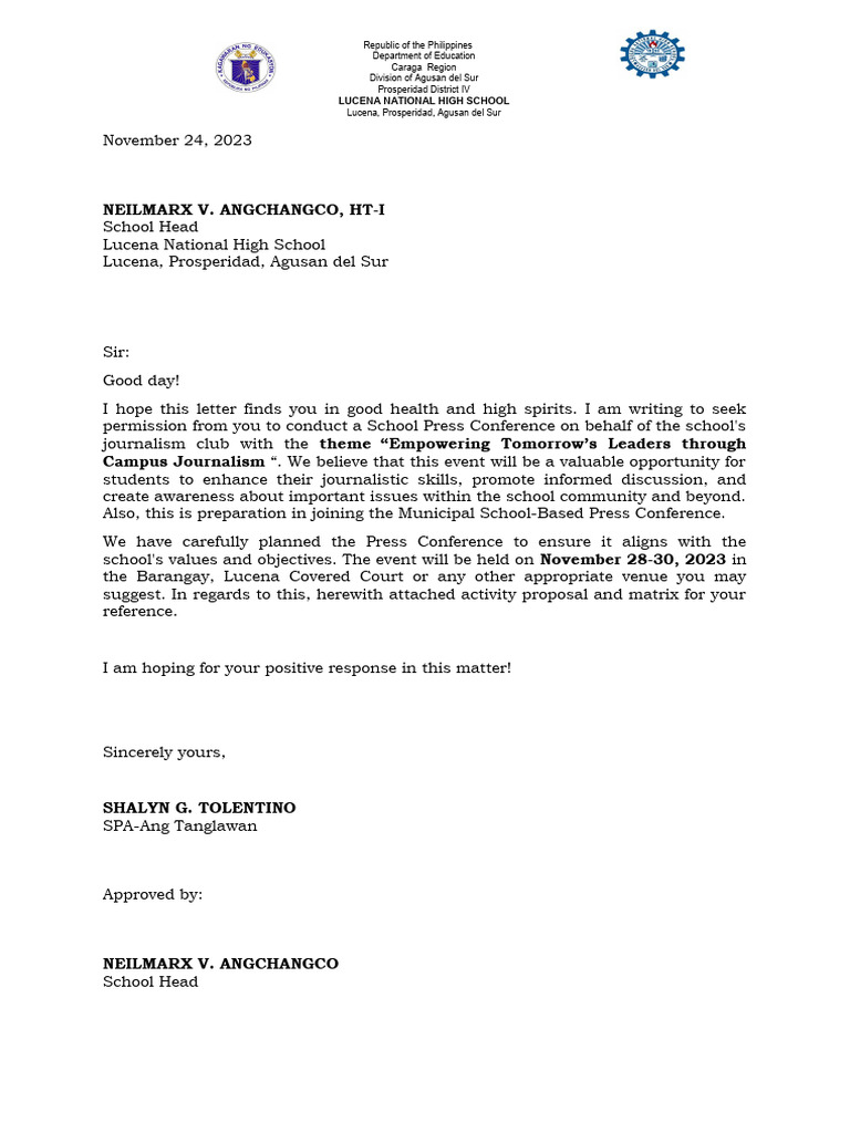 Excuse Letter for School Press Conference | PDF
