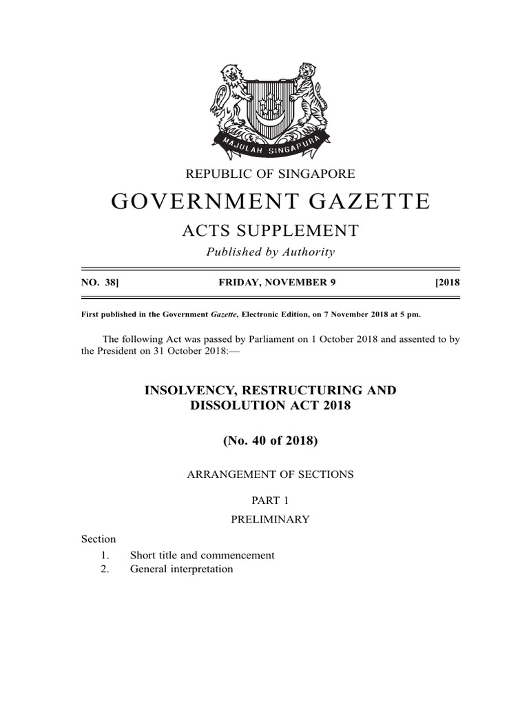 Insolvency, Restructuring and Dissolution Act 2018 | PDF | Bankruptcy ...
