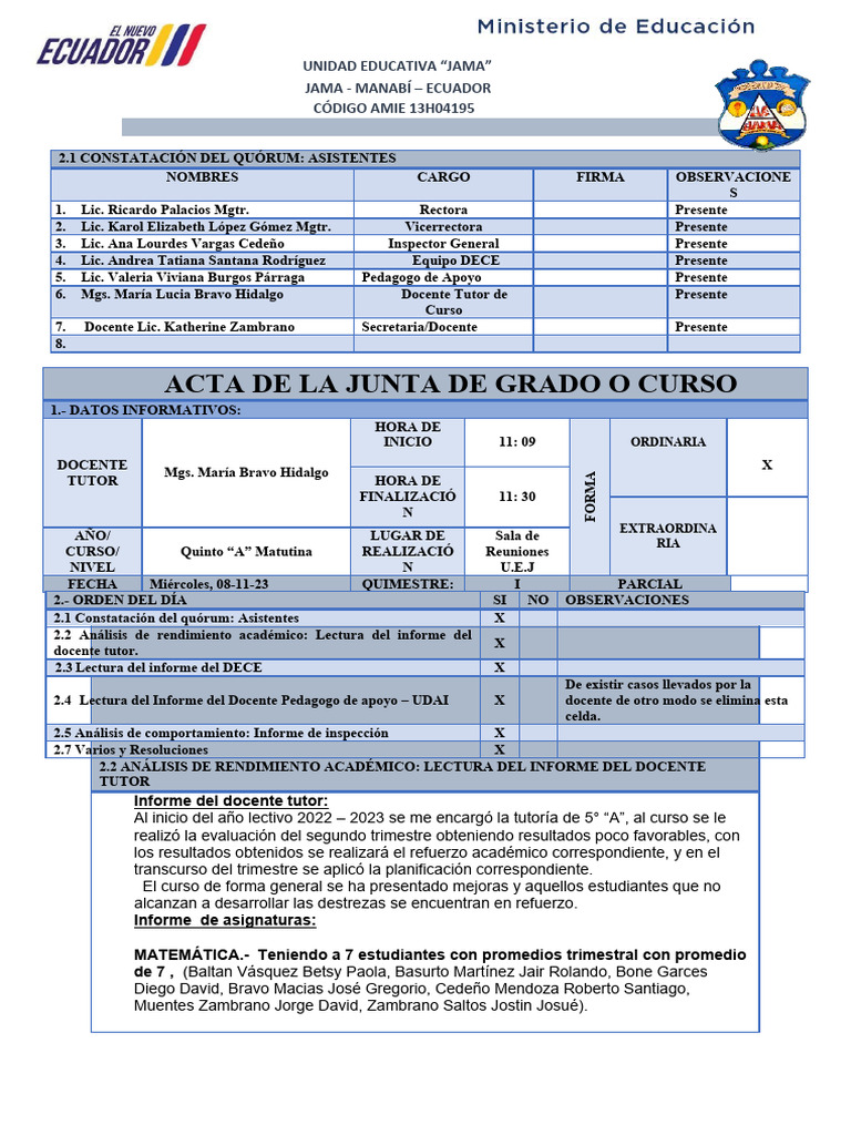 Acta de Junta Trimestral .2023-2024 | PDF
