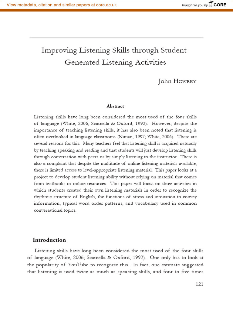 John Howrey - Improving Listening Skills Through Studentgenerated ...
