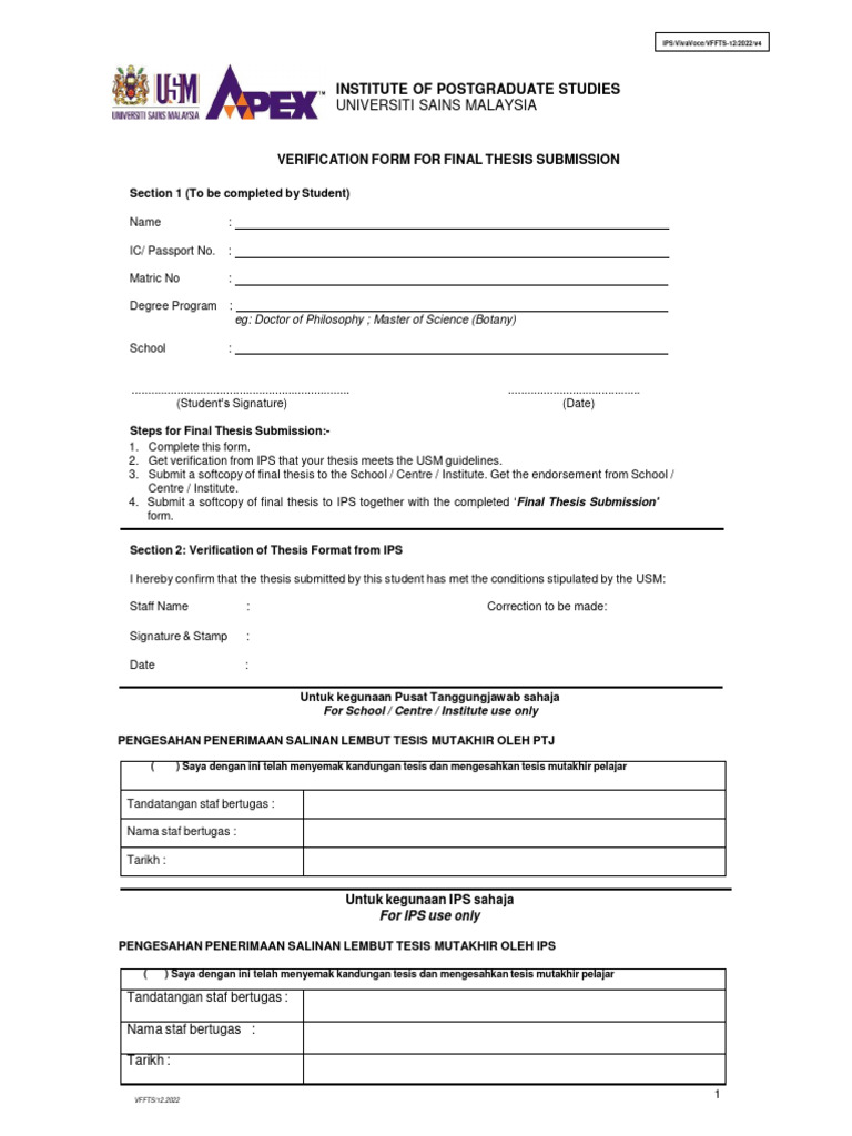 Borang Final Thesis Submission (IPS - VivaVoce - VFFTS-12 - 2022 - v4 ...
