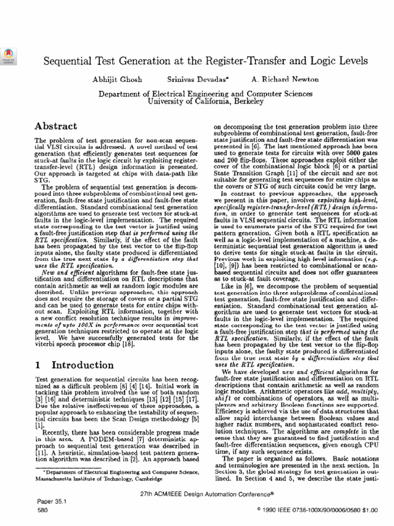 Sequential Test Generation at The Register-Transfer and Logic Levels ...