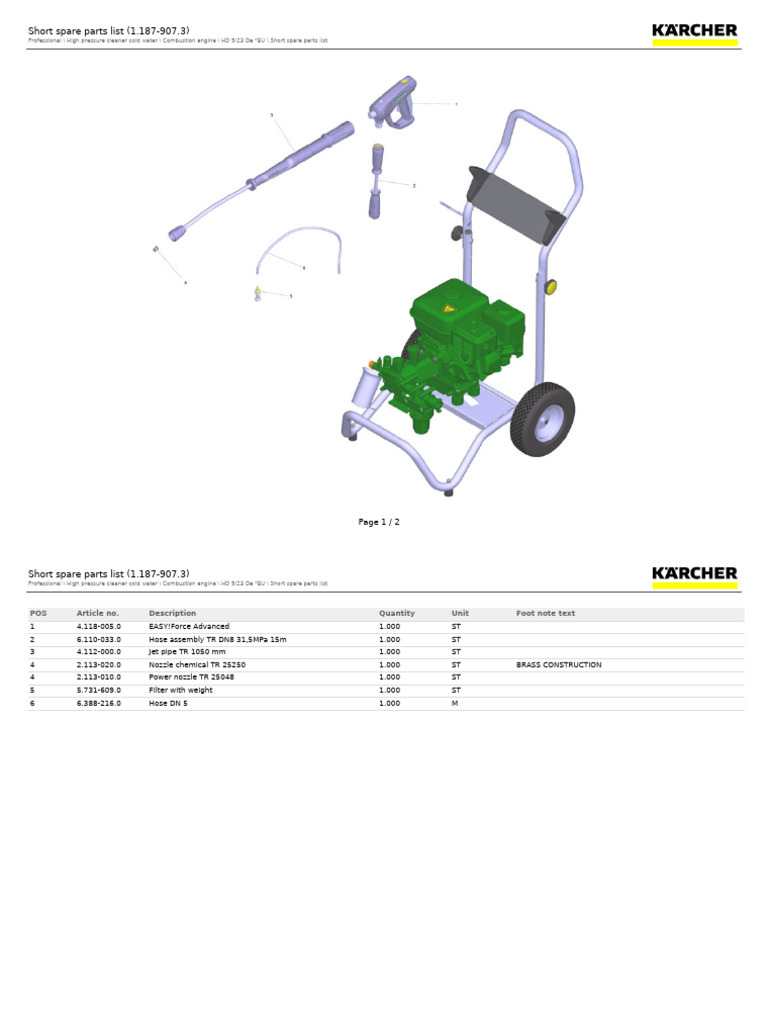 Karcher HD 923 DE Parts List | PDF
